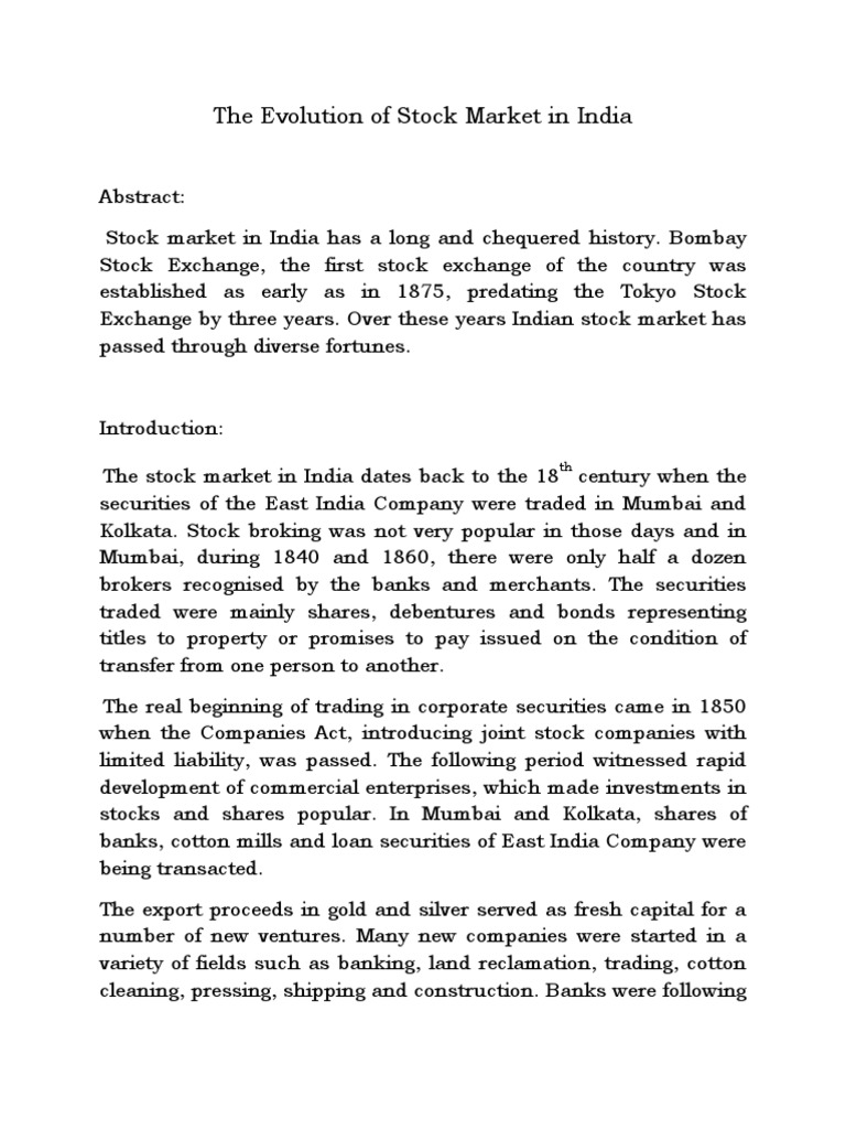 The Evolution of Stock Market in India 1 | PDF | Stock Market | Stocks