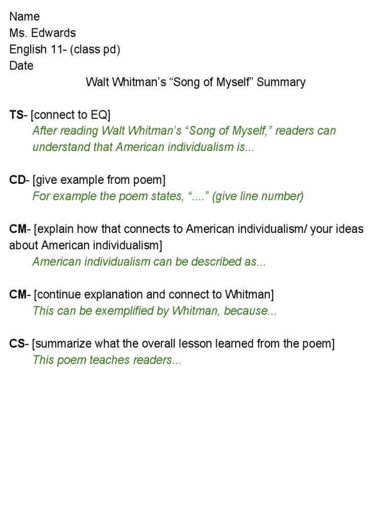 Walt Whitman Song of Myself | PDF