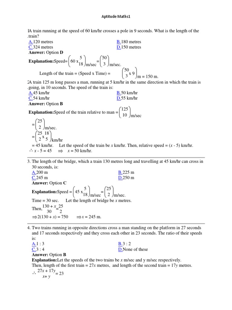 Aptitude Maths | PDF | Metre | Speed