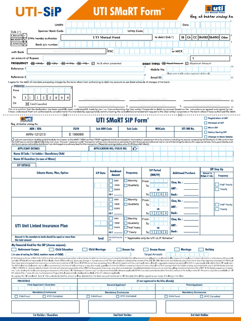 UTI - Systematic Investment Plan (SIP) New Editable Application Form ...