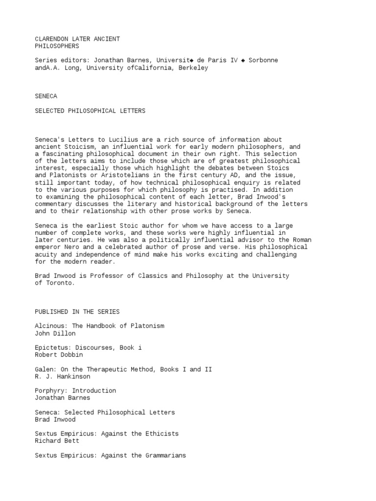 Seneca, Selected Letters | PDF | Seneca The Younger | Stoicism