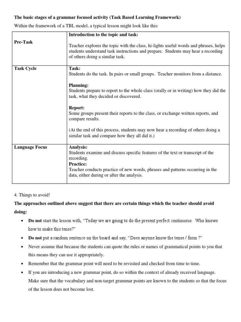 Task Based Learning Handout | PDF | Phrase | Grammar