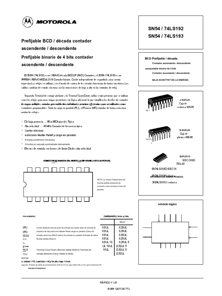 74LS193 en Es | PDF | Ingeniería Informática | Ingenieria Eléctrica