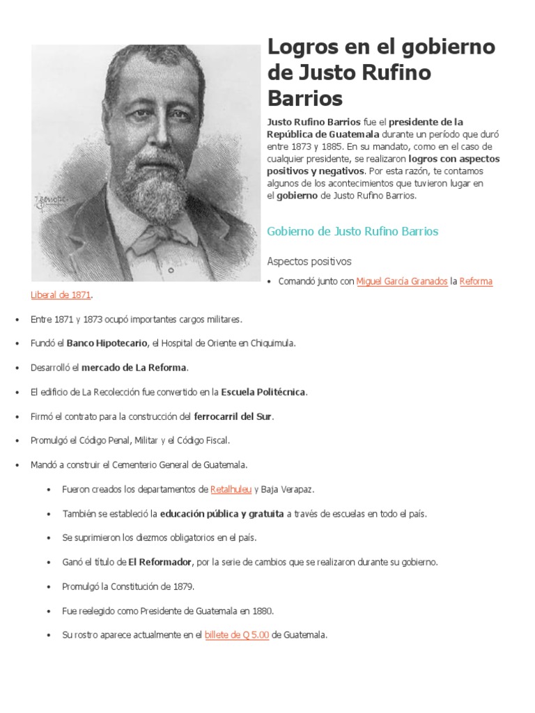 Logros en El Gobierno de Justo Rufino Barrios