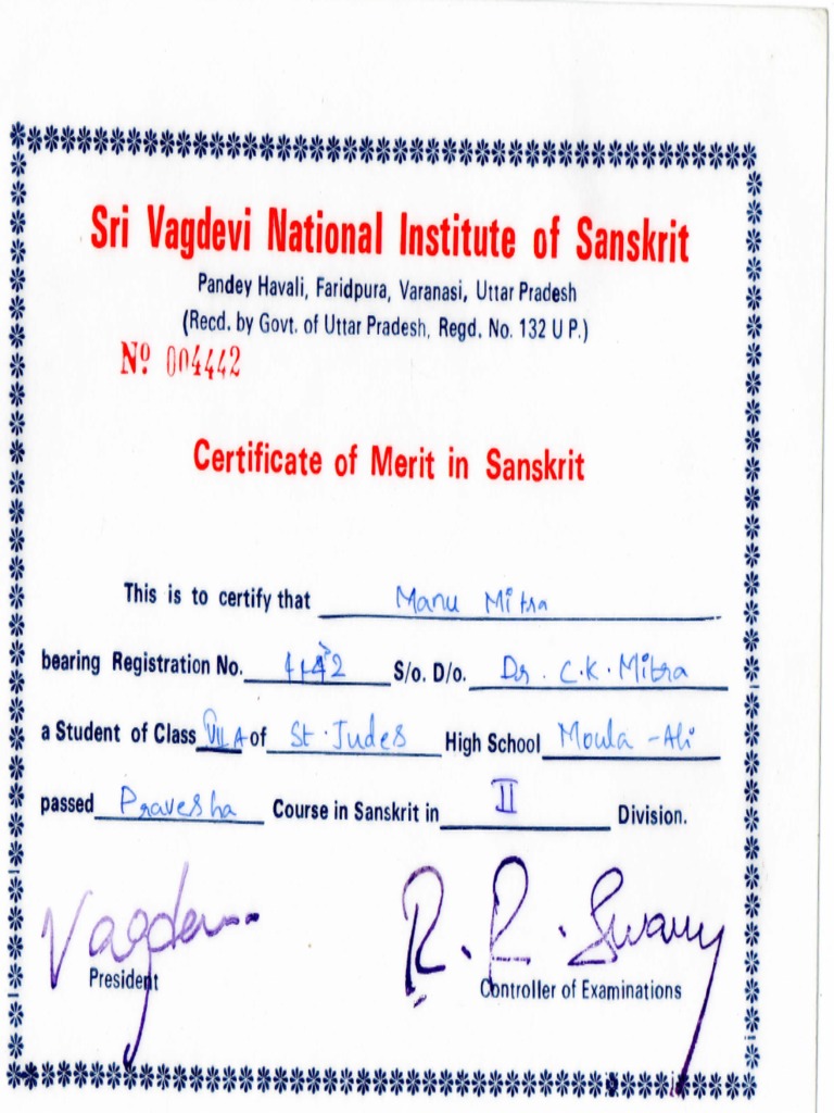 Sanskrit Certificate | PDF