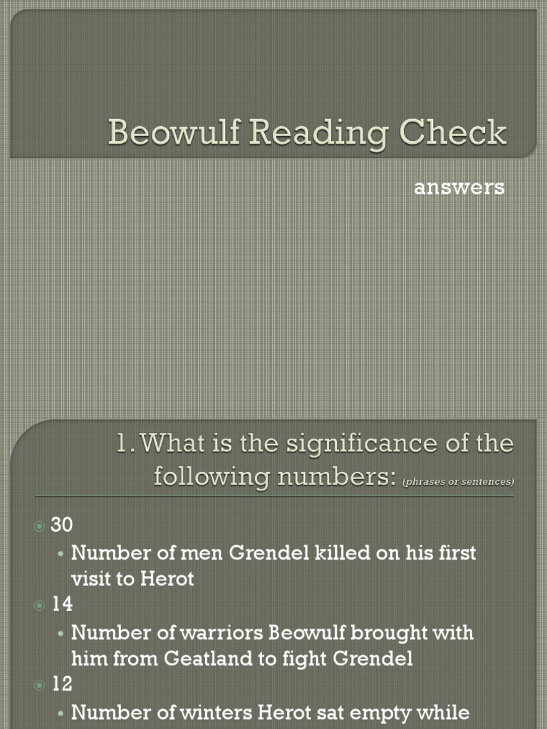 Beowulf Reading Check Answers | PDF | Beowulf | English Heroic Legends