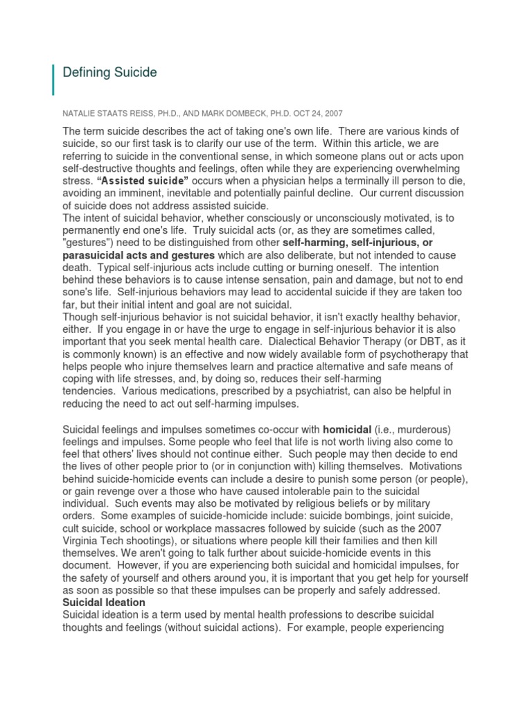 Defining Suicide | PDF | Self Harm | Dialectical Behavior Therapy