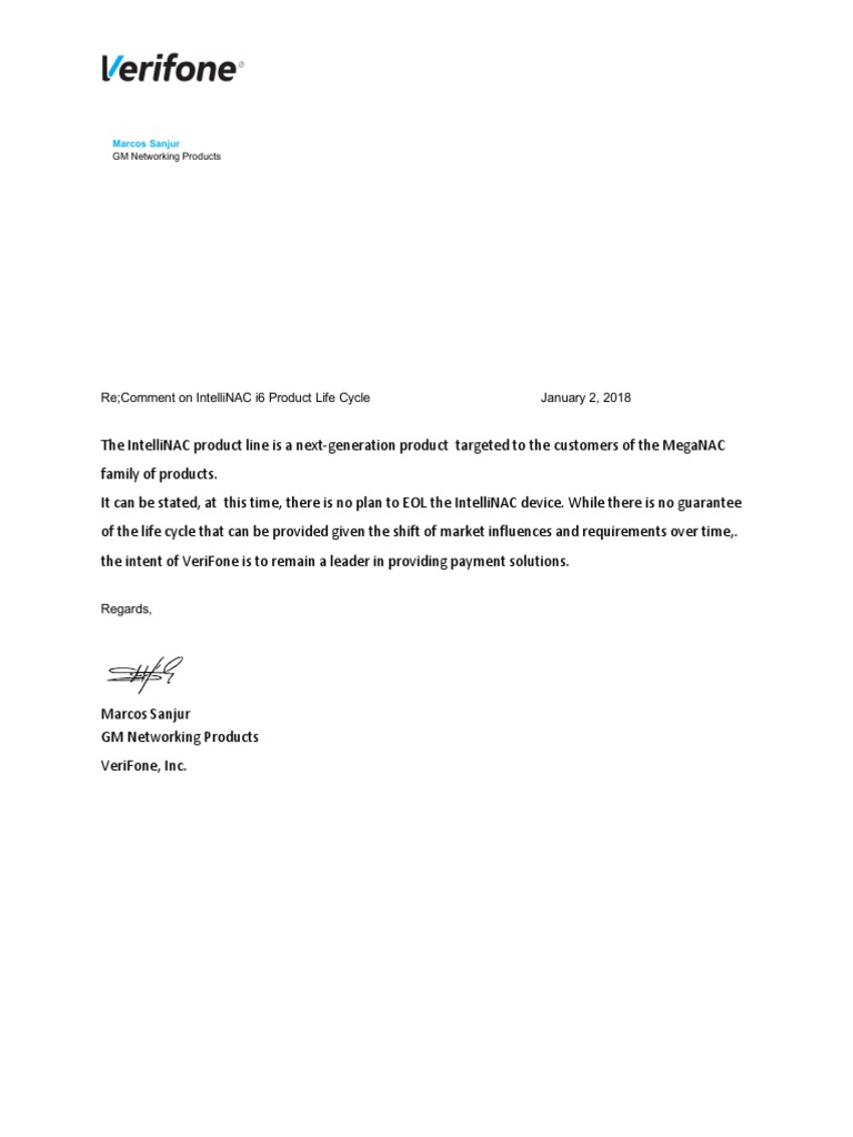 Letter of Comment On IntelliNAC I6 Product Life Cycle-Jan2018 | PDF