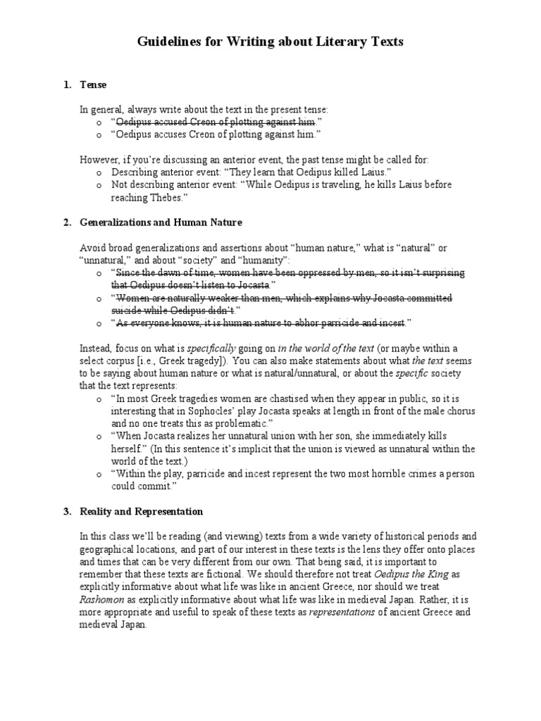 Guidelines For Writing About Literary Texts | PDF | Oedipus