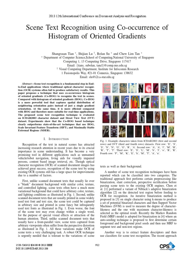 Scene Text Recognition Using Co-Occurrence of Histogram of Oriented Gradients | PDF | Optical ...