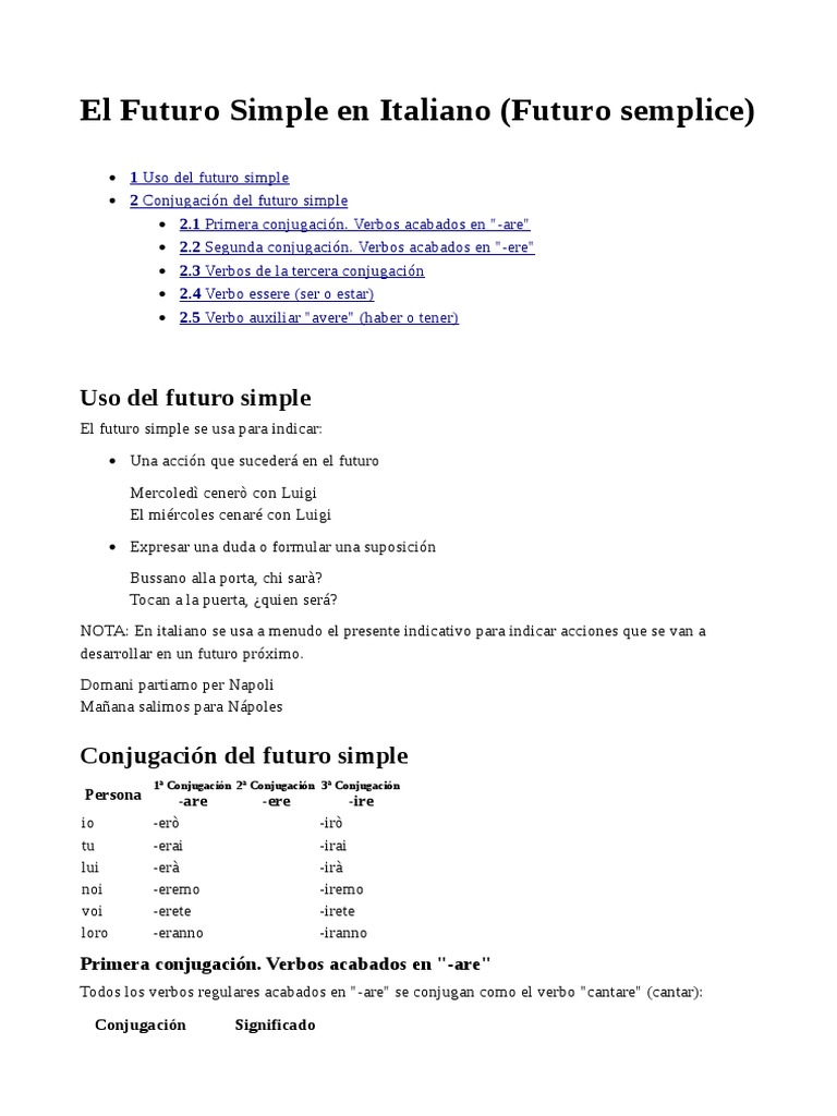 El Futuro Simple en Italiano (Futuro semplice) | Verbo | Mecánica del ...