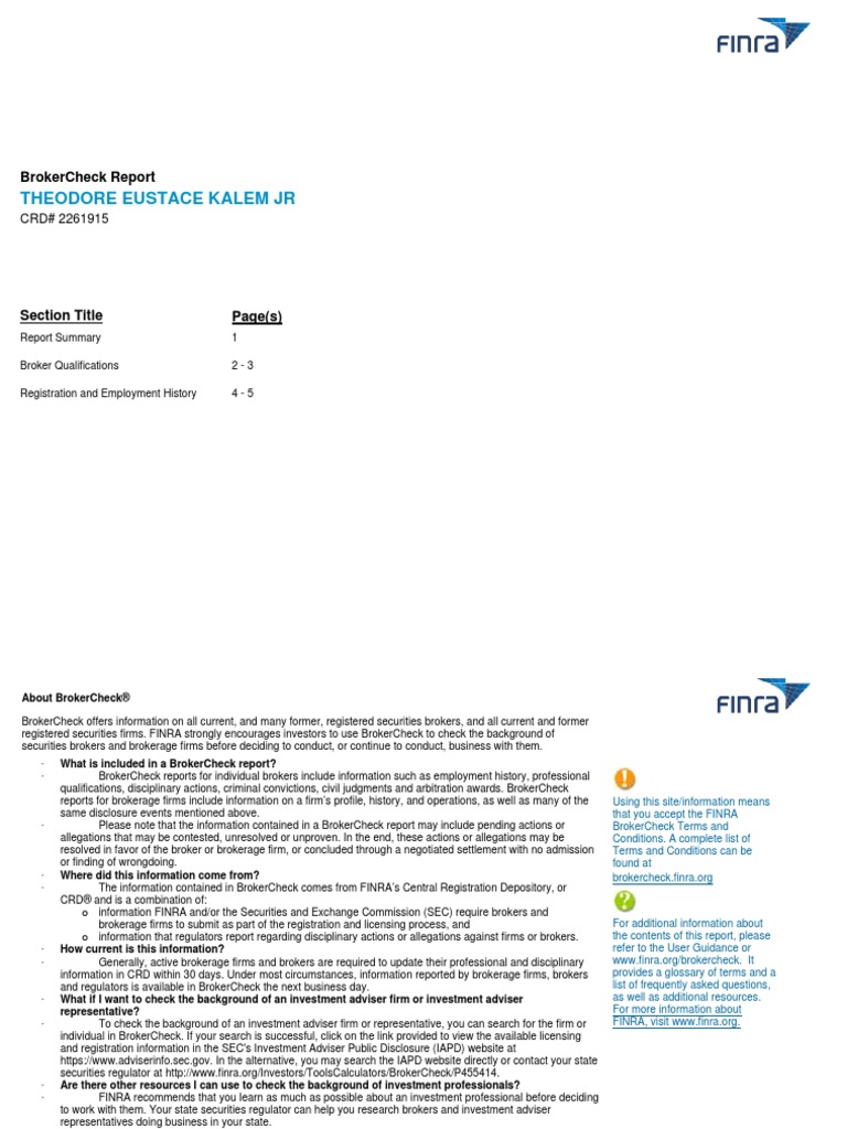 CRD of Theodore Kalem #2261915 | PDF | Financial Industry Regulatory ...