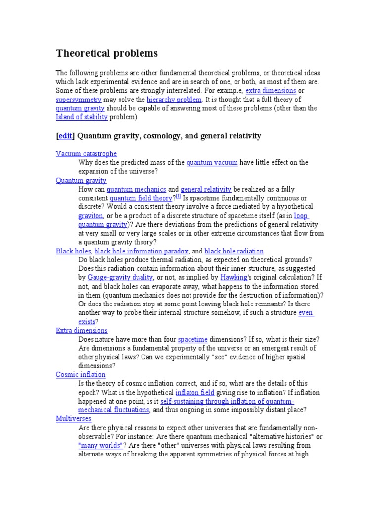 Unsolved Problems Wikipedia | PDF | Universe | Inflation (Cosmology)