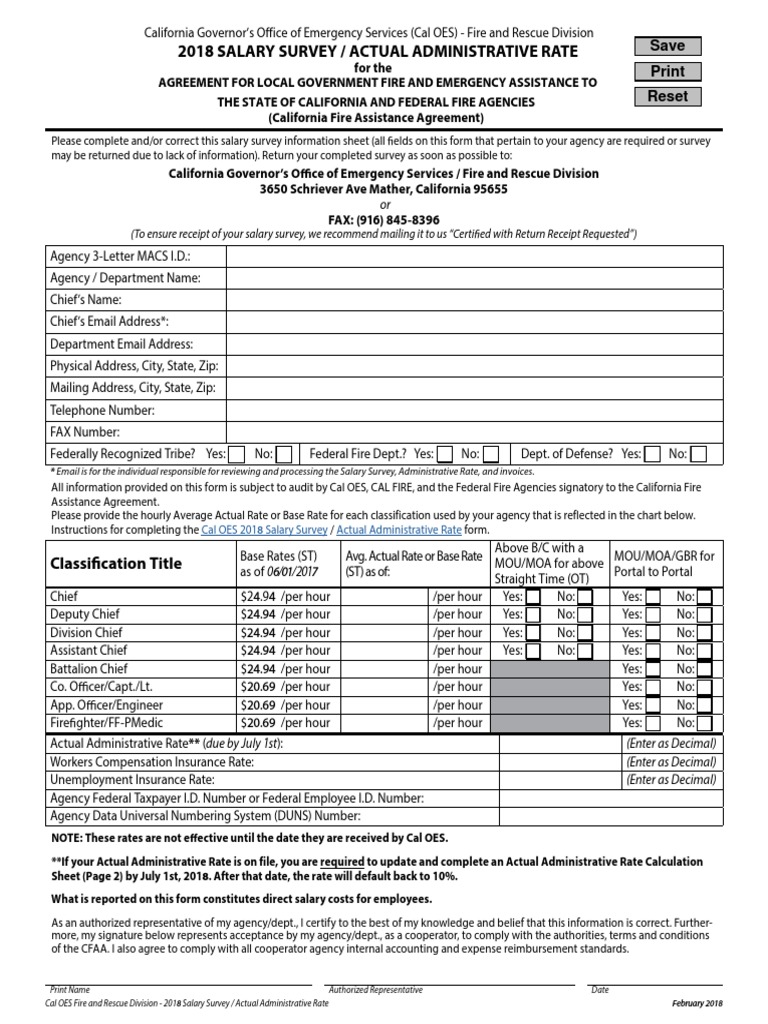 2018 Salary Survey and Actual Administrative Rate Form for California ...