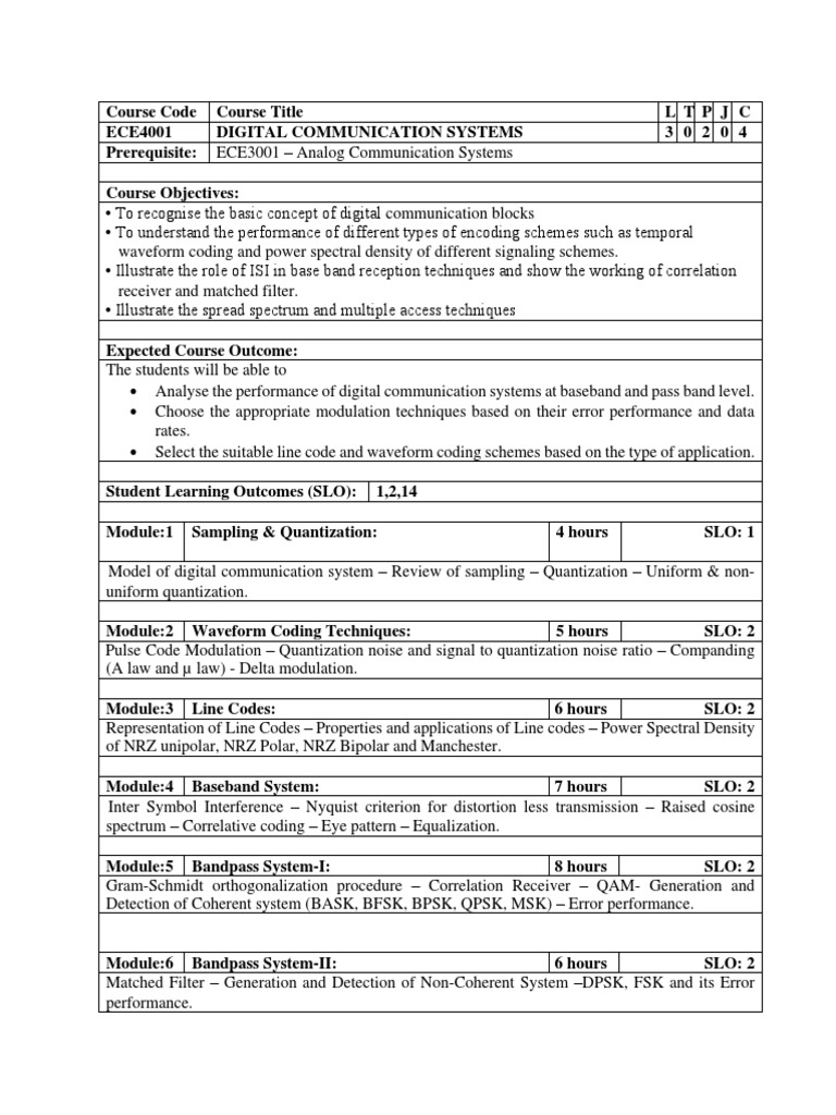 ECE4001-Digital Communication Systems-Syllabus PDF | PDF | Modulation ...