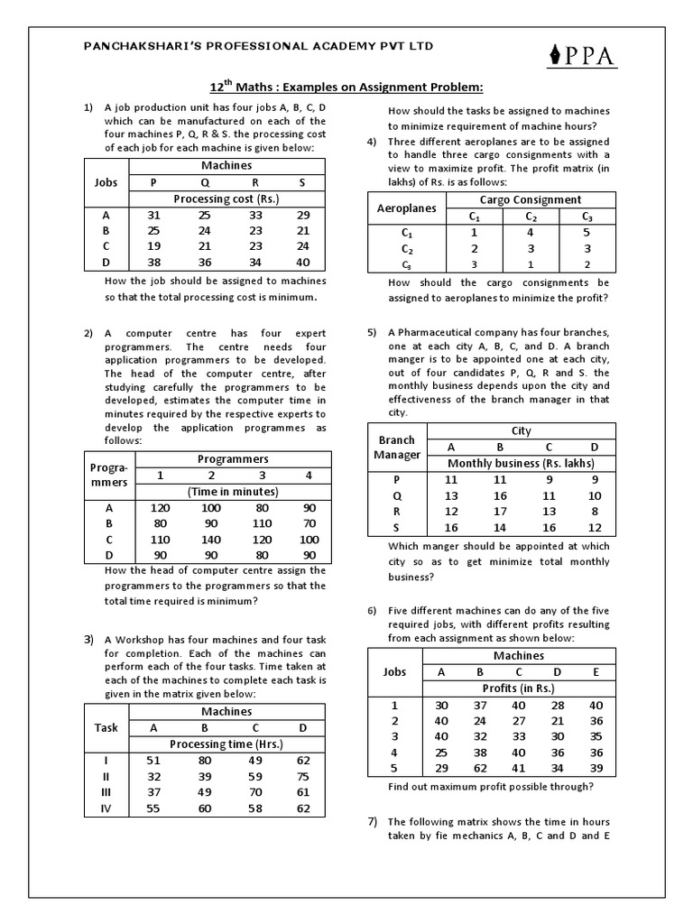 Assignment Problem | PDF | Programmer | Applied Mathematics