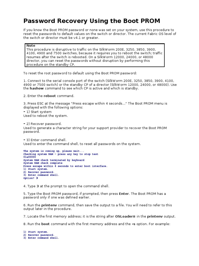 Password Recovery Using The Boot PROM | PDF | Booting | Command Line ...