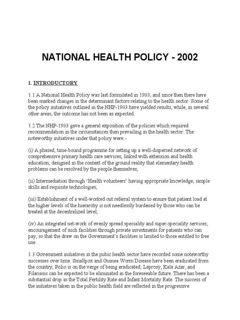 National Health Policy 2002 Overview | PDF