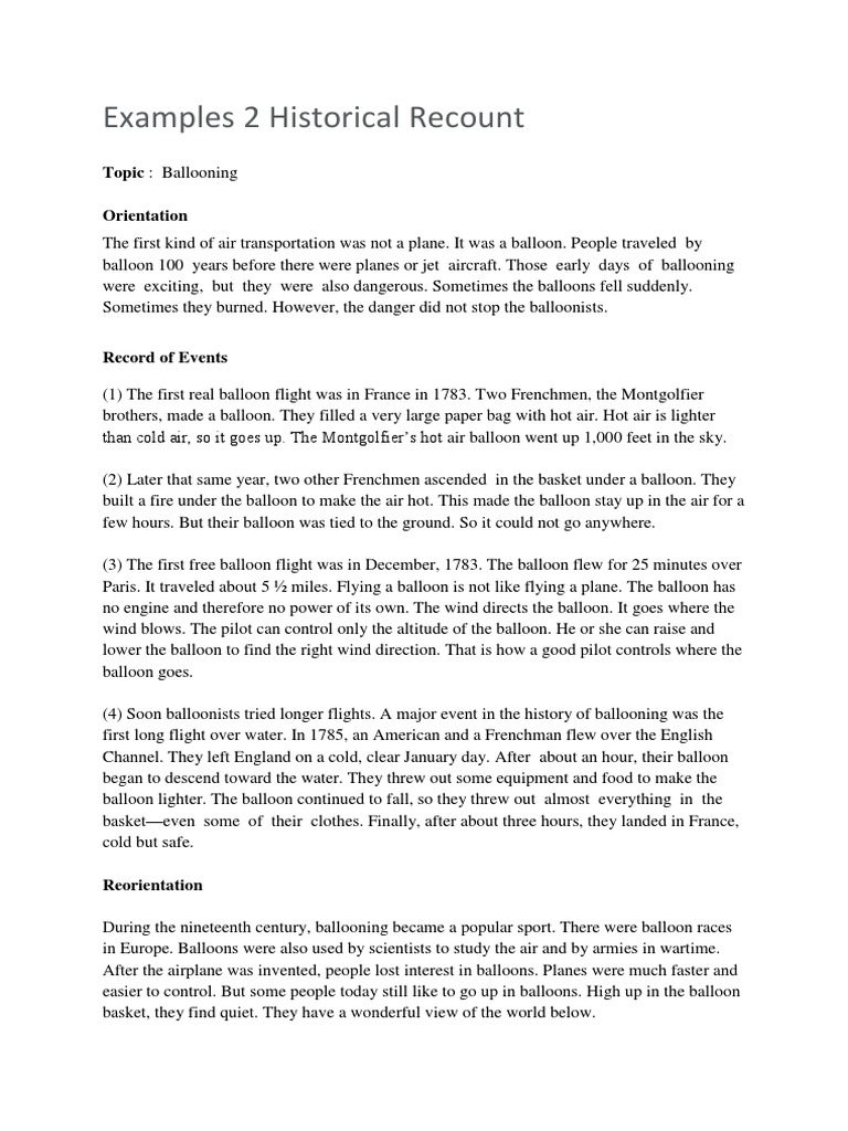 Examples 2 Historical Recount | PDF | Balloon (Aeronautics) | Balloon
