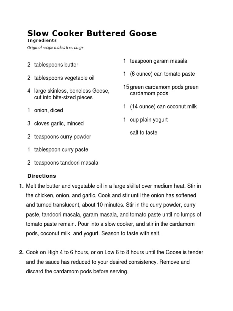 Slow Cooker Goose Curry Recipe | PDF | Curry | Garlic