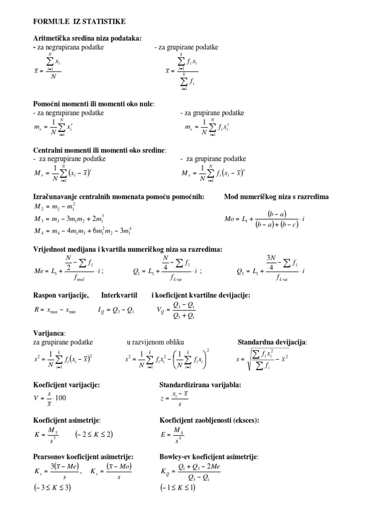 Formule I Tablice Iz Statistike PDF | PDF