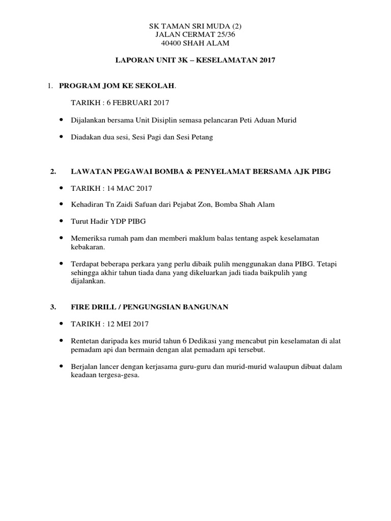 Laporan Akhir Tahun Unit 3K-Keselamatan | PDF