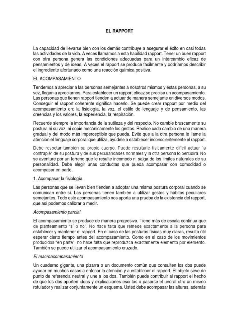 El Rapport | PDF | Comunicación | Conceptos psicologicos