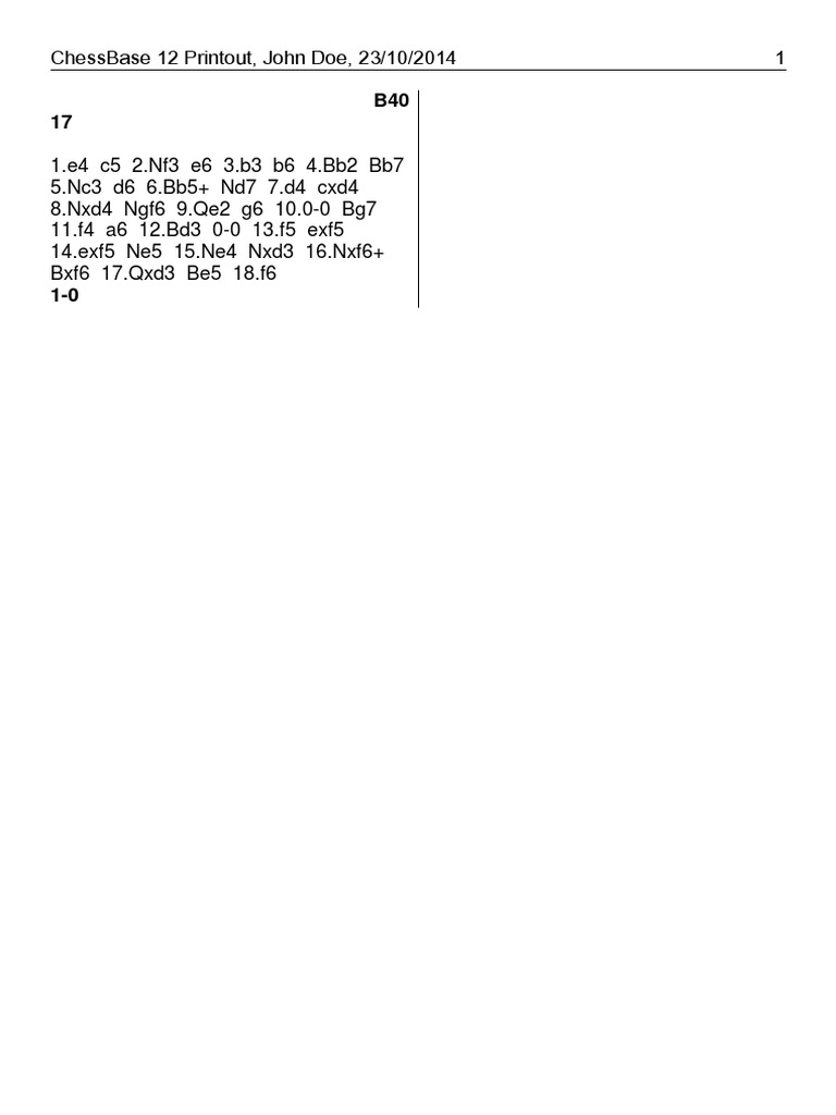 Chessbase 12 Printout, John Doe, 23/10/2014 1 | PDF