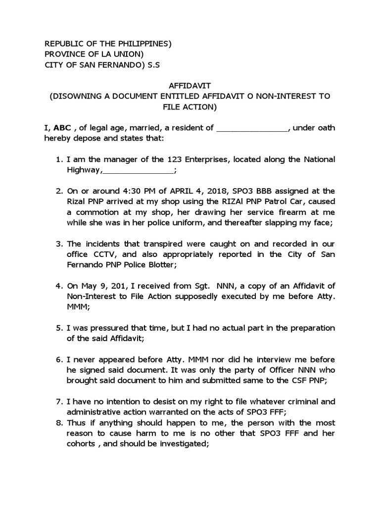 AFFIDAVIT Sample | PDF | Affidavit | National Security