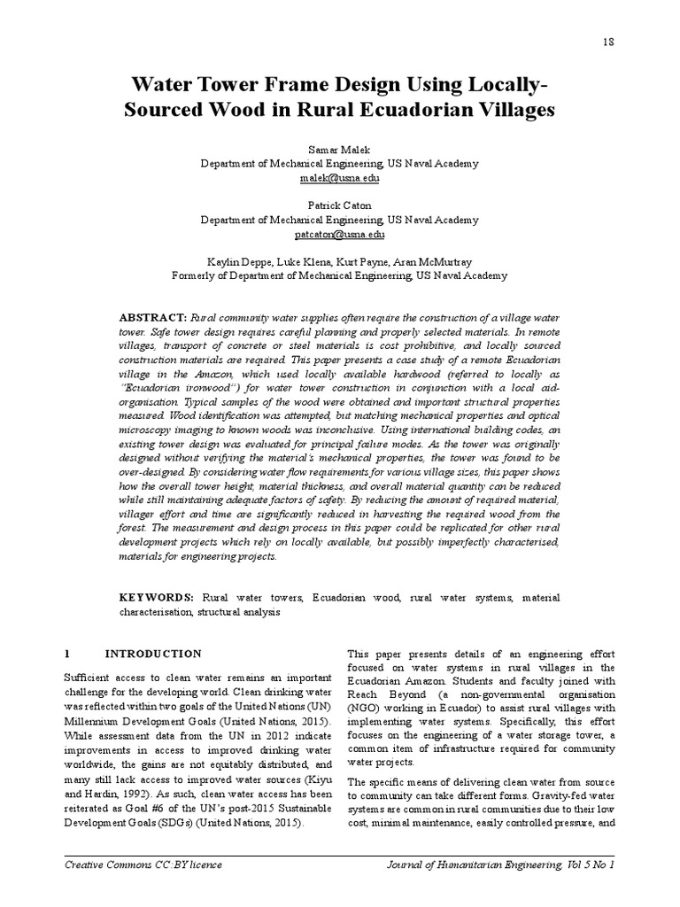 Water Tower Frame Design Using Locally Sourced Wood in Rural Ecuadorian ...