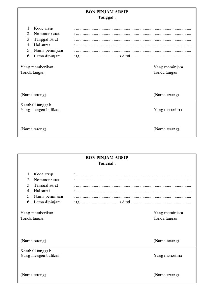 Formulir Bon Peminjaman Arsip | PDF