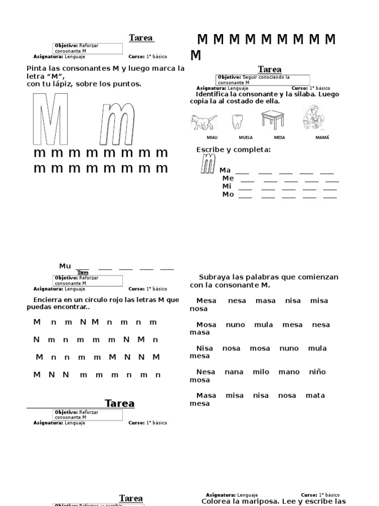 Tareas de Lenguaje Letra M | PDF | Lingüística