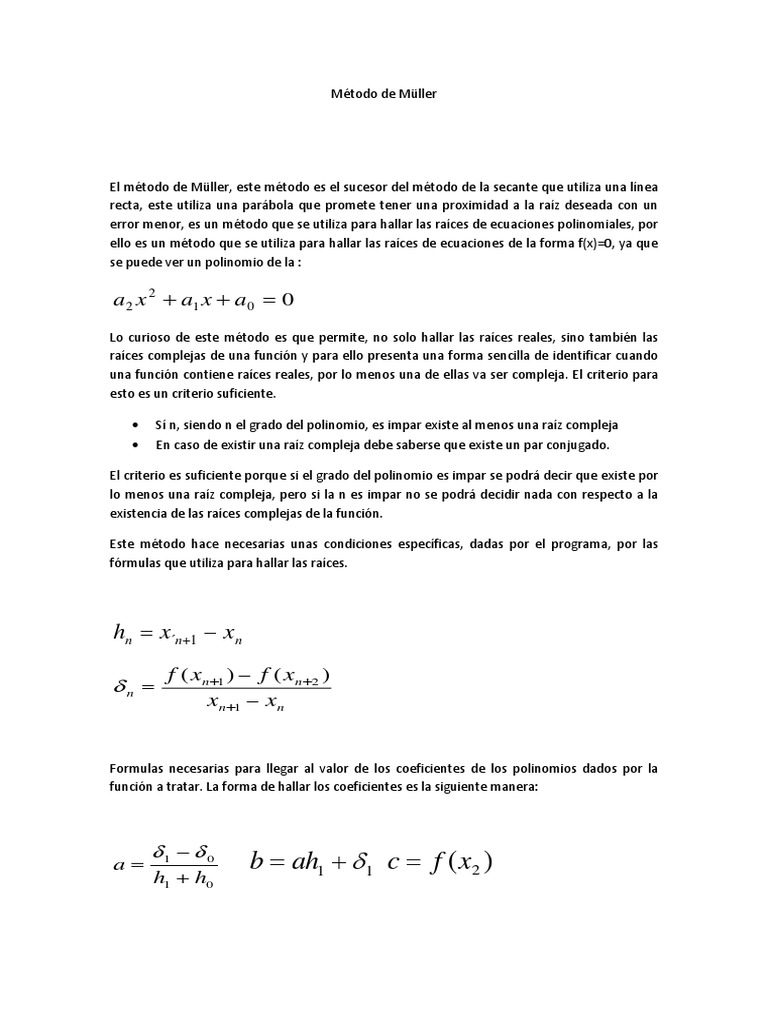 Método de Müller para raíces polinomiales | PDF | Ecuaciones | Álgebra