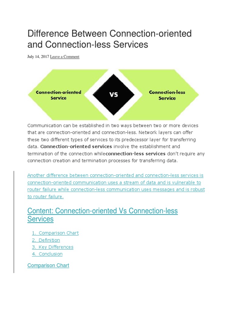 Difference Between Connection-Oriented and Connection-Less Services | Download Free PDF | Packet ...