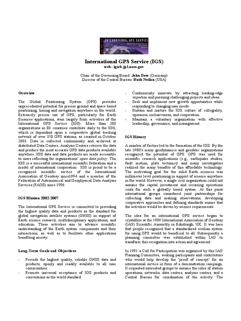 International GPS Service (IGS) : Web: Igscb - Jpl.nasa - Gov | PDF ...