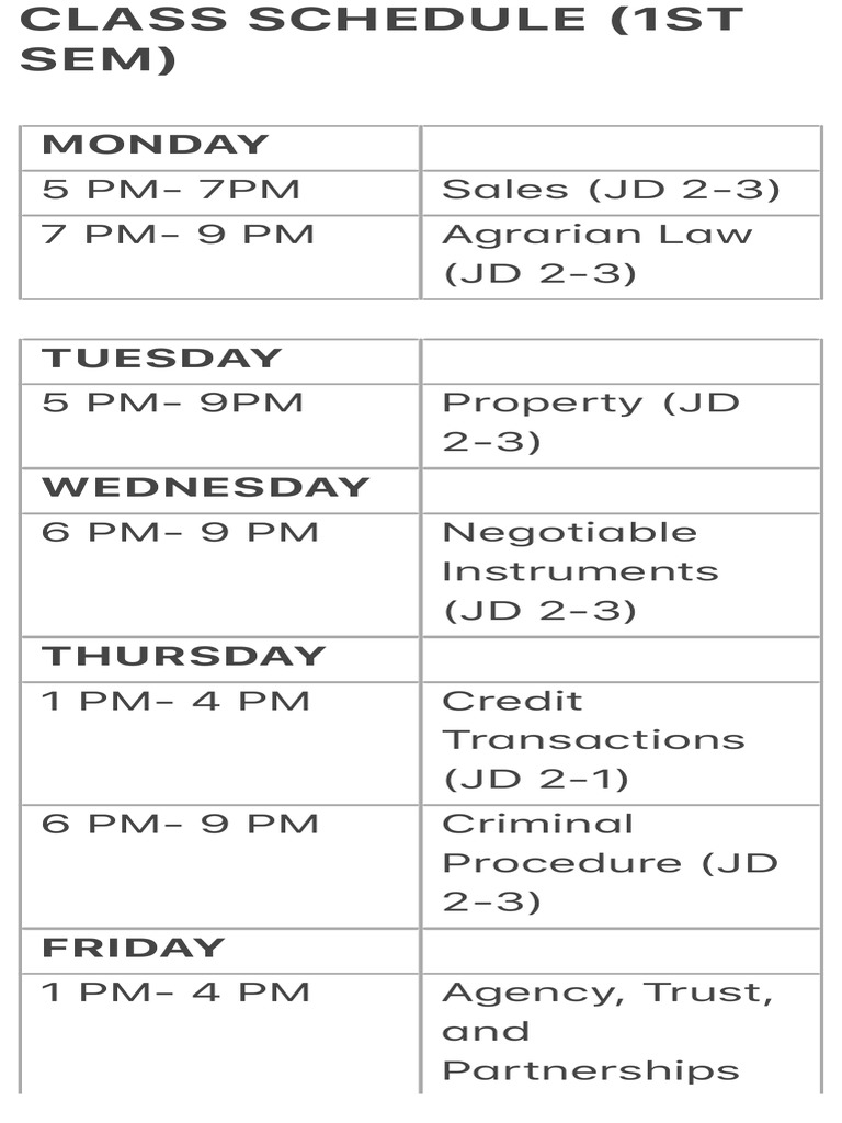 Class Schedule (1st Sem) | PDF