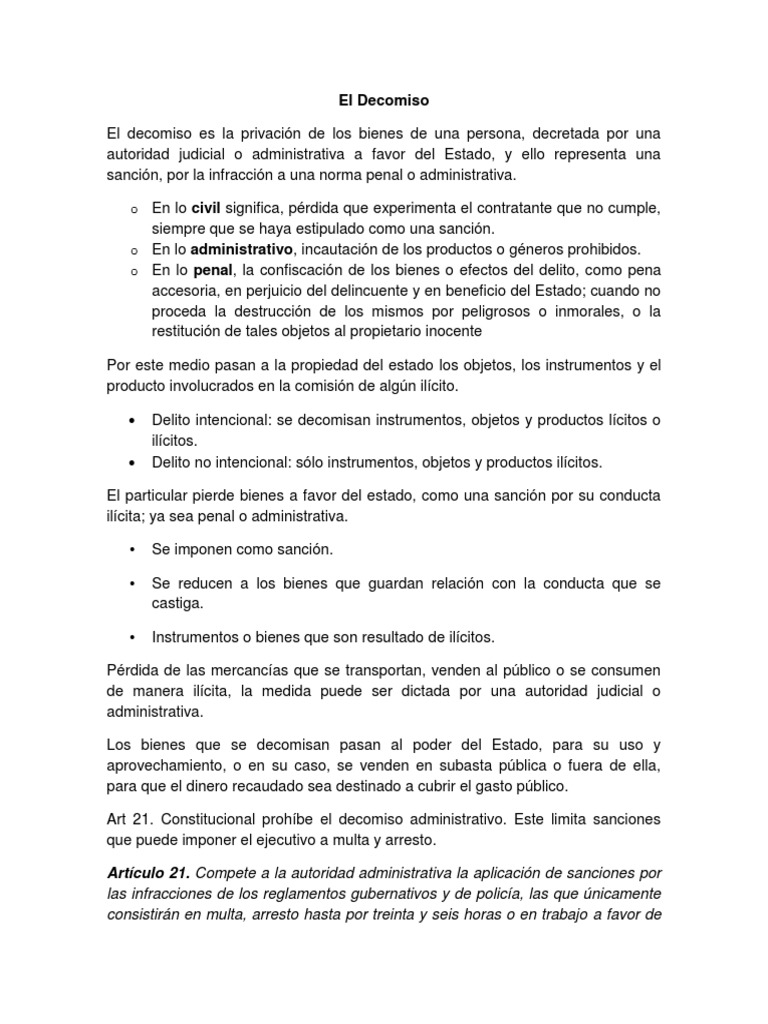 El Decomiso | PDF | Derecho penal | Confiscación