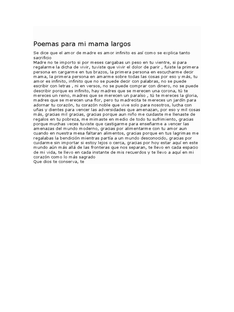 Poemas Largos Para Mamá Con Amor Pdf