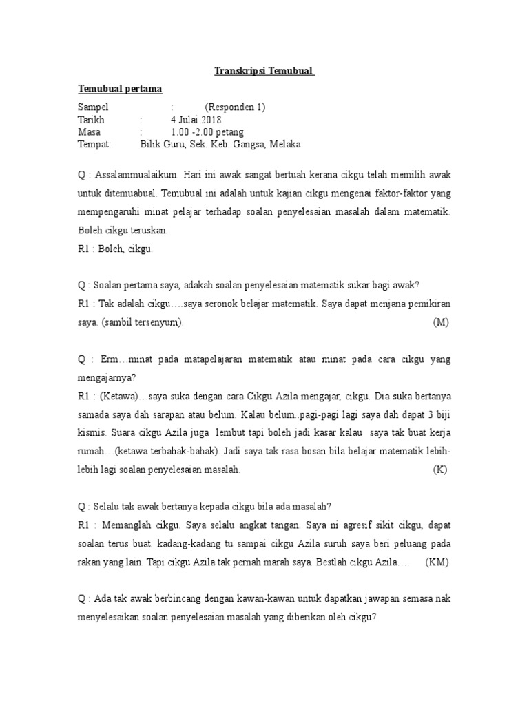 Contoh Asal Transkripsi Temubual | PDF