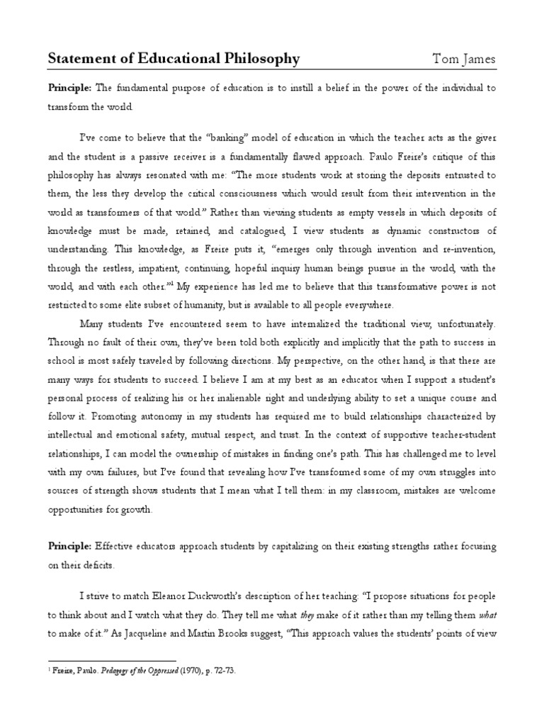 James Statement of Educational Philosophy | PDF | Constructivism ...