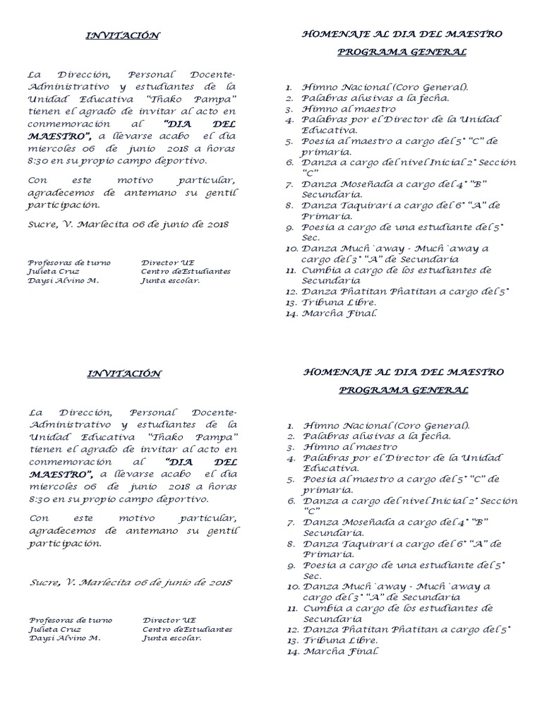 Programa Dia Del Maestro | PDF | Educación Secundaria | Maestros