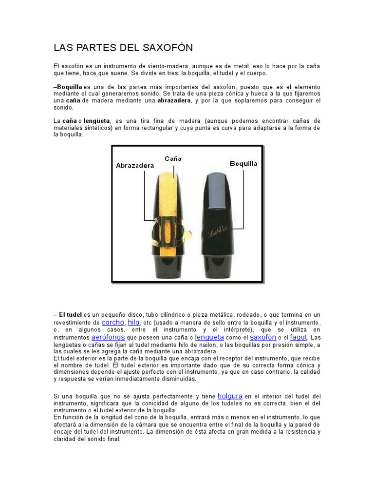 Las Partes Del Saxofon | Saxofón | Instrumentos musicales