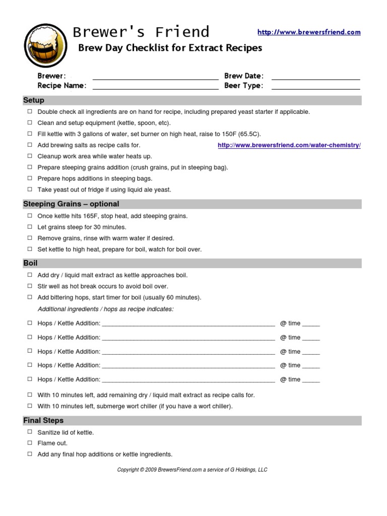 Brewers Friend Checklist Extract | PDF | Homebrewing | Brewing