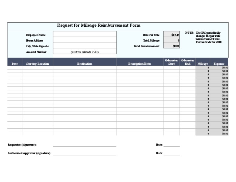 Request For Mileage Reimbursement Form | PDF | Expense | Taxes