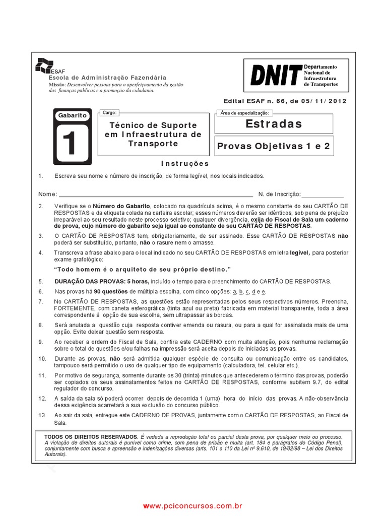 Prova DNIT 2012 | PDF | Transporte público | Carro