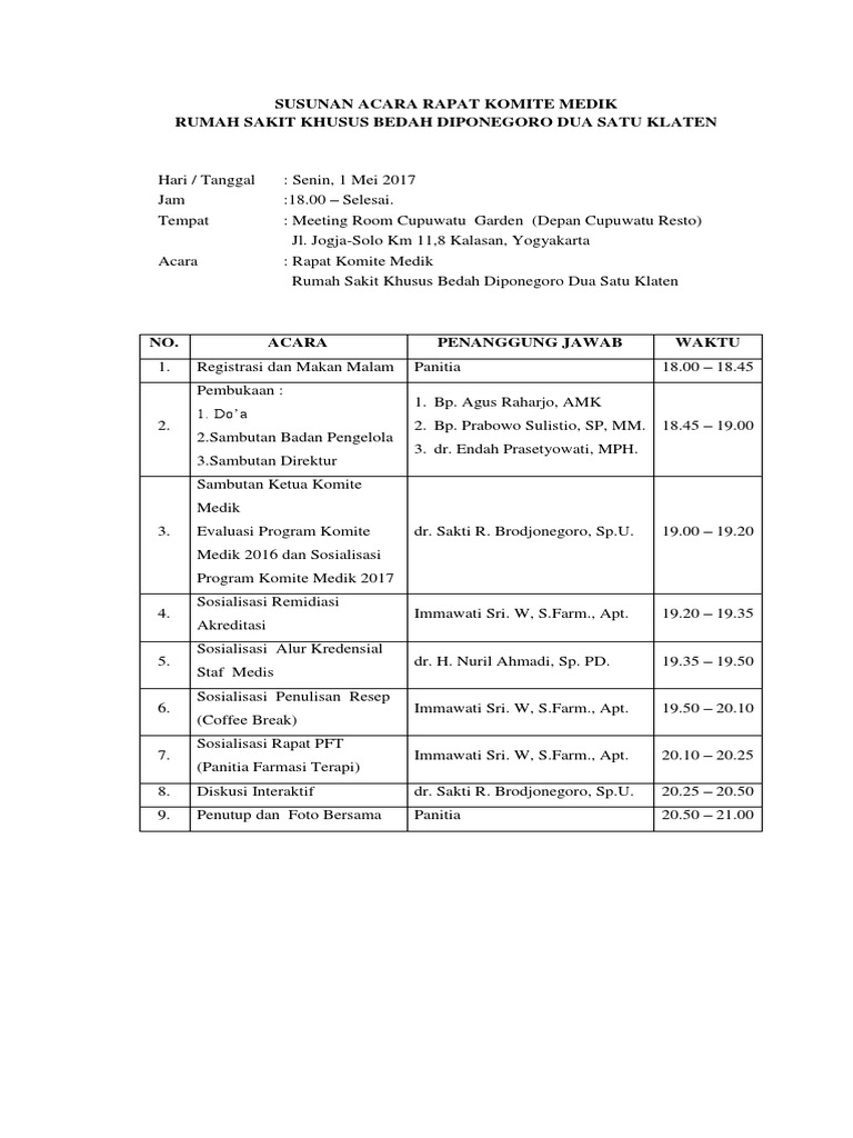 Susunan Acara Rapat Komite Medik Pdf