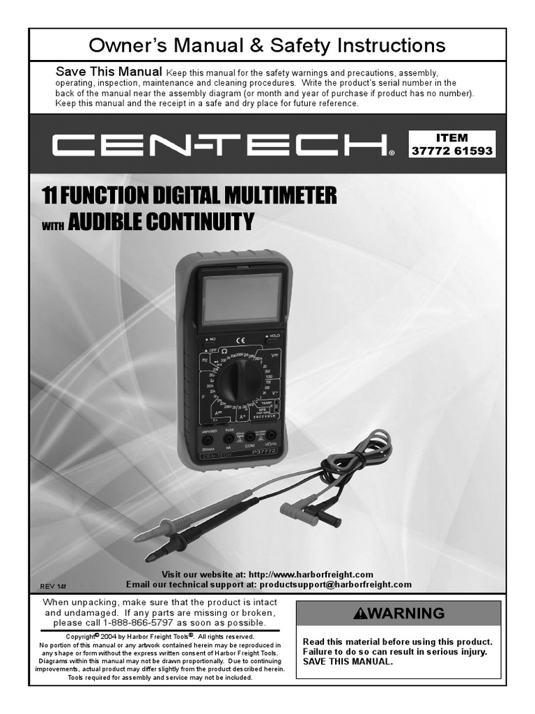 Cen-Tech Multimeter Manual PDF | PDF | Capacitor | Bipolar Junction ...
