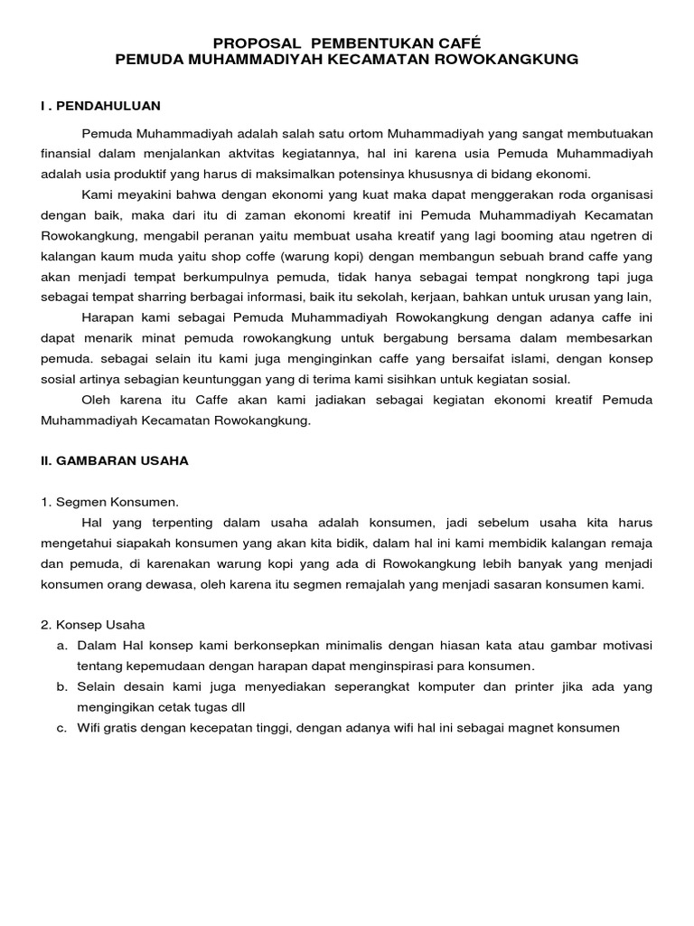 Proposal Pembentukan Cafe Pemuda | PDF