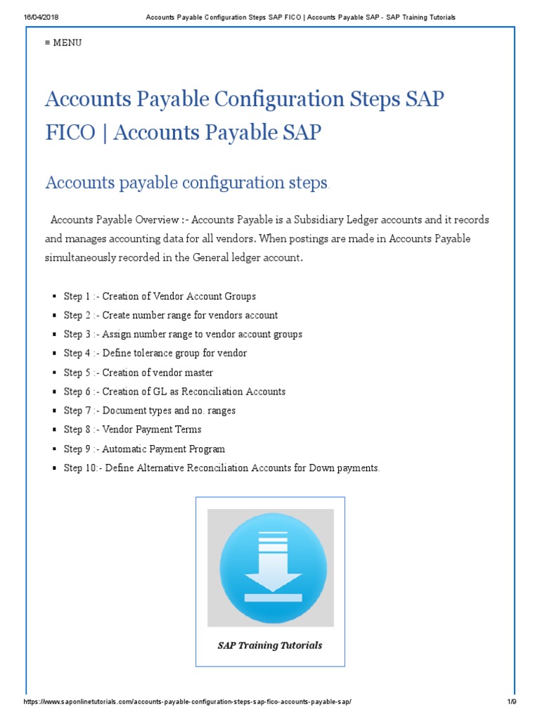 Accounts Payable Configuration Steps SAP FICO - Accounts Payable SAP ...