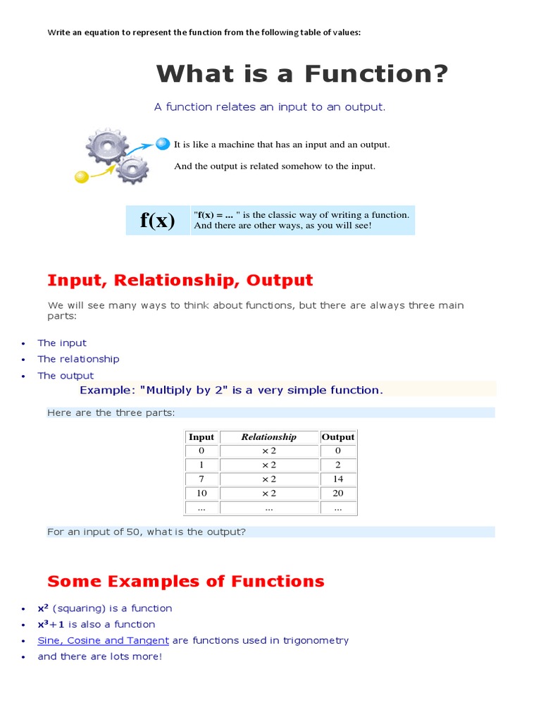 Write An Equation To Represent The Function From The Following Table of Values | Download Free ...